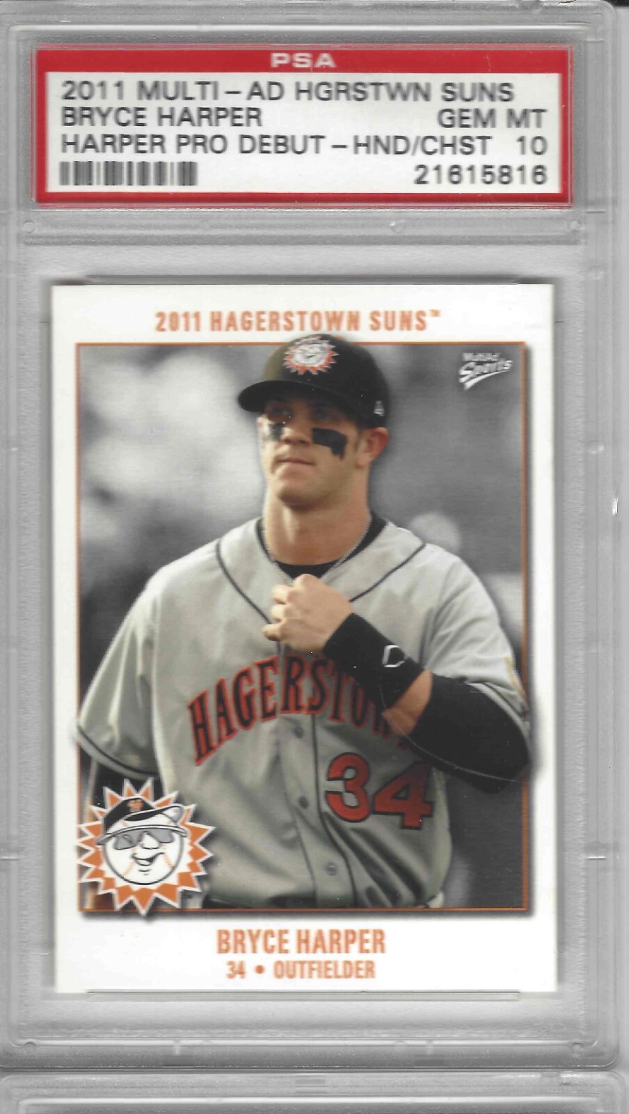 2011 Multi-Ad Hagerstown Suns Bryce Harper Pro Debut Hand/Chest PSA 10 ...