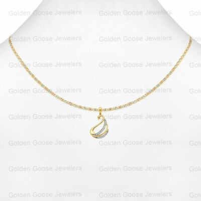 Real 14KT Yellow Gold Unisex CZ Swan Bird Charm Pendant Valentino Chain ...