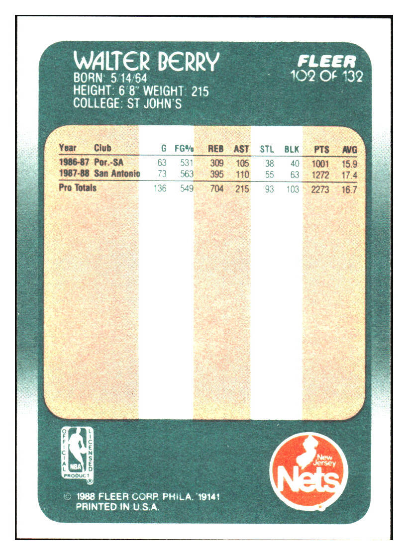 1988-89 Fleer #102 Walter Berry | eBay