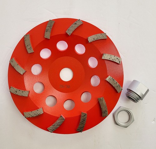 7” Spiral Turbo Grinding Cup Wheel - 25/30 Grit Diamond-12seg w/ 5/8 ...