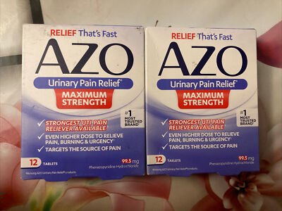 (2) AZO MAXIMUM STRENGTH Urinary Pain Relief 12/box, 24Tablets; Exp 5/ ...
