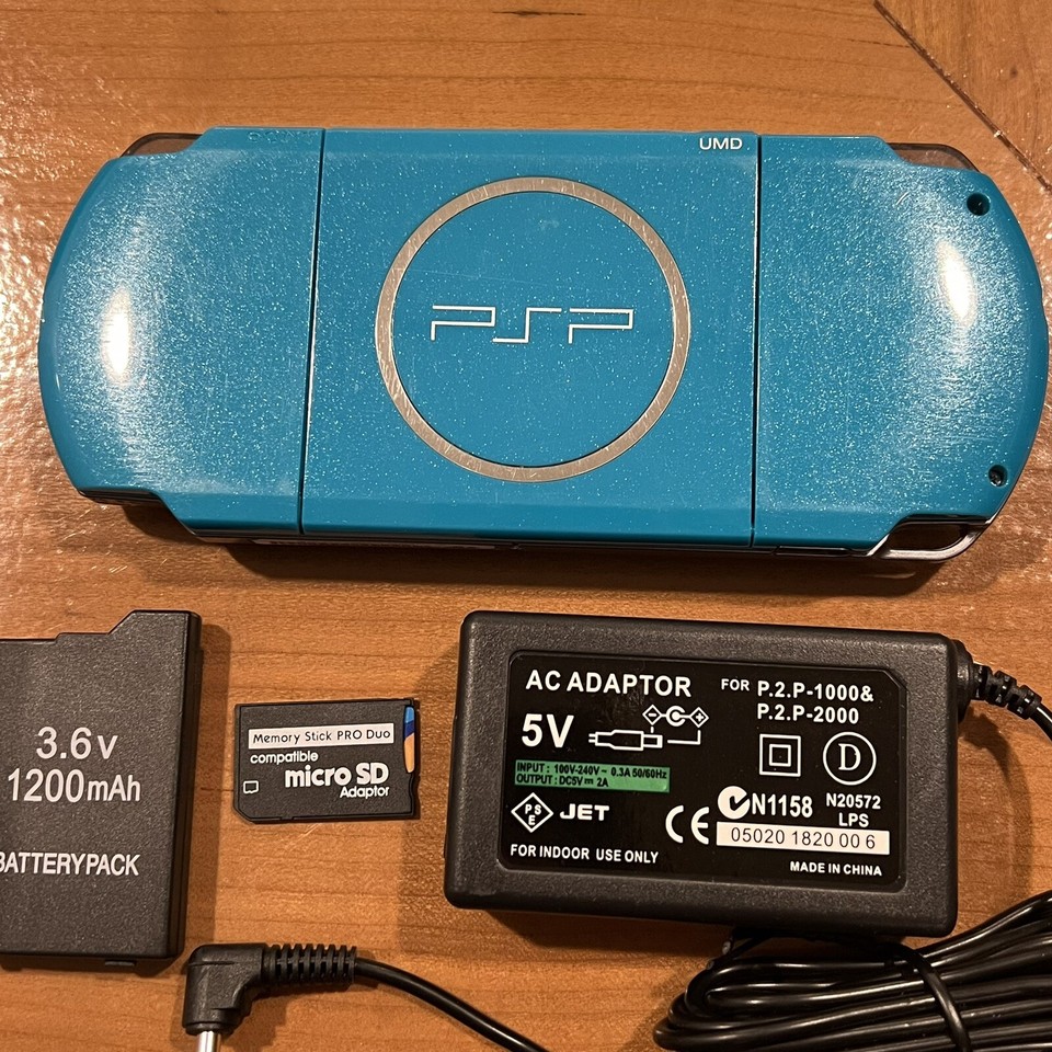 Rare Turquoise Sony PSP 3000 3006 System w/ 64gb Memory Card Bundle ...
