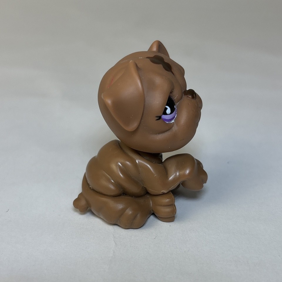 Littlest Pet Shop LPS #881 Brown Bulldog Puppy Dog Purple Teardrop Eyes ...