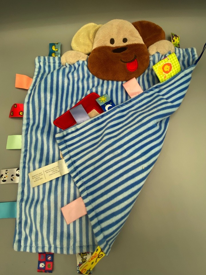 Taggies Blue Stripe Peek a Boo Buddy Puppy Dog Baby Security Blanket ...