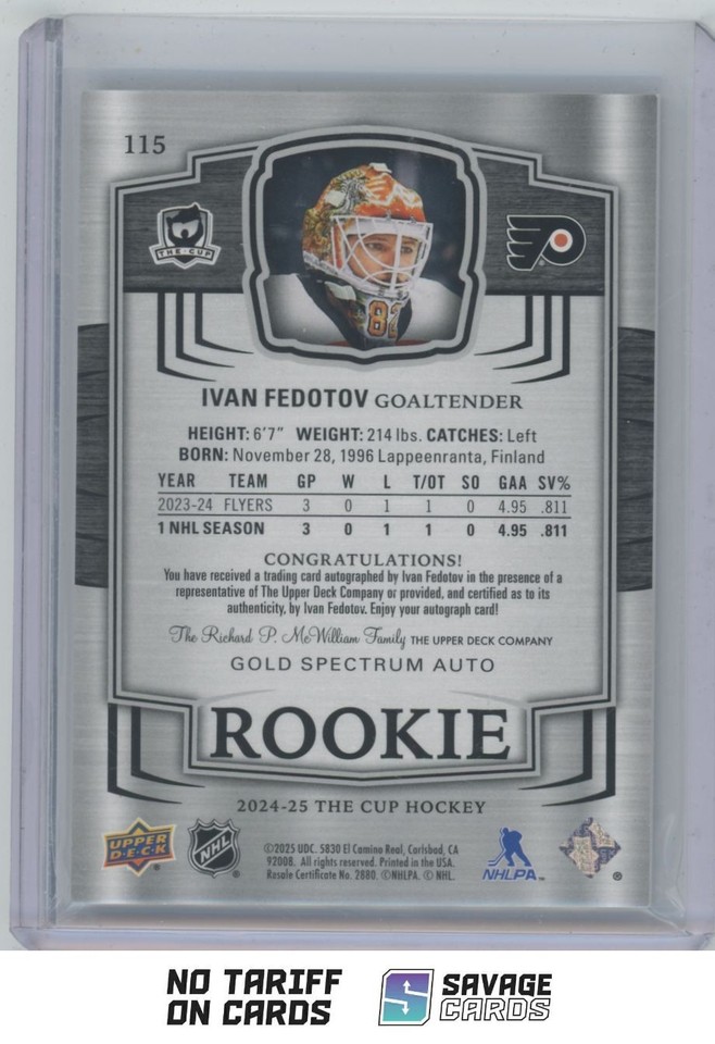2024-25 UD The Cup Rookie Gold Spectrum Auto Ivan Fedotov /36 #115 ...