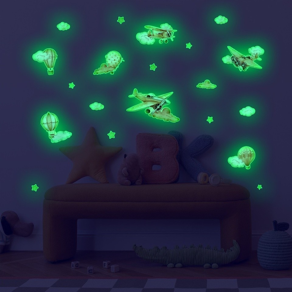 Glow Wall Stickers Airplane Decals Cartoon Airplane Design For Nursery ...