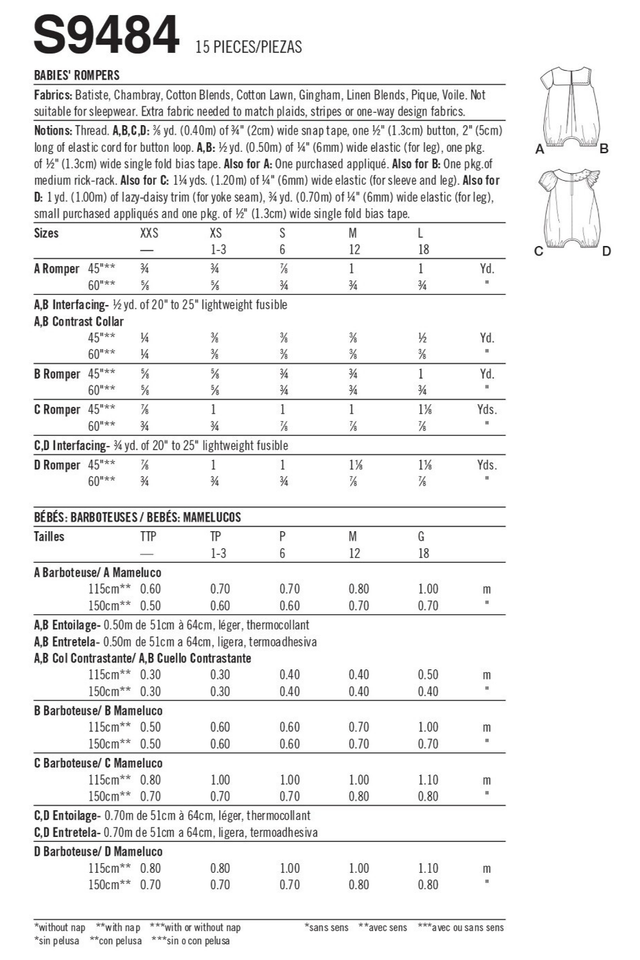 Simplicity 9484 Baby Romper Sizes 1-18 months Sewing Pattern New! | eBay