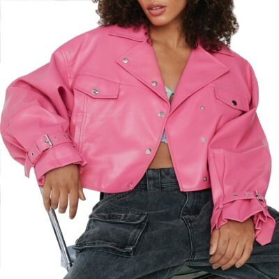 Women Slim-fit Pink Stylish 100%Lambskin Leather Jacket Party Halloween ...