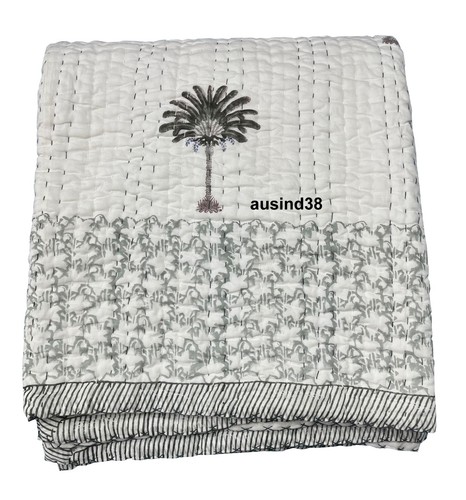 Soft Handmade Kantha Quilt Boy and Girl Comforter Cot Palm Tree Print ...