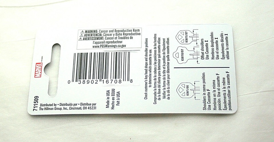 Marvel Avenger Infinity War Spider-Man Door Lock KW1/10 66/97 Key Blank ...