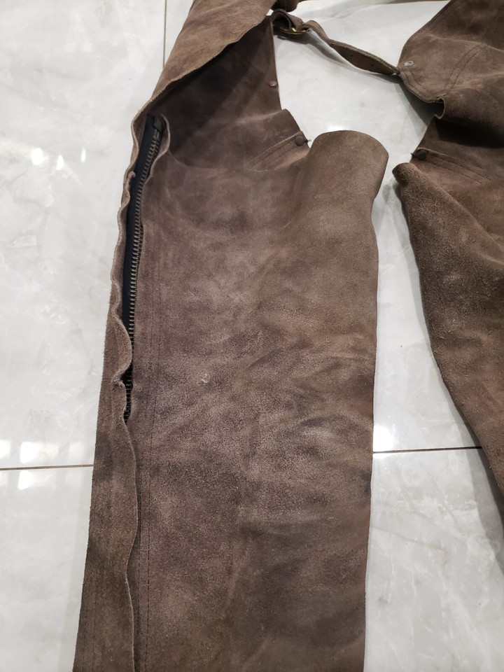 Leather Chaps Vintage Working Cowboy Rodeo Texas Talon Zipper Old Thick ...