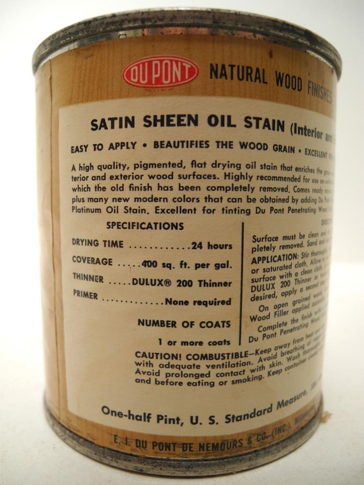 DUPONT Satin Sheen Mahogany Oil Stain Vintage One-Half Pint Tin Can ...