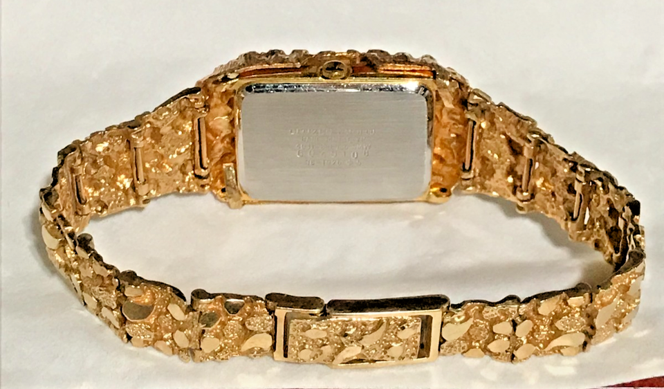 Vintage Citizen Quartz 14K Solid Yellow Gold Nugget Japan Men's Dress ...