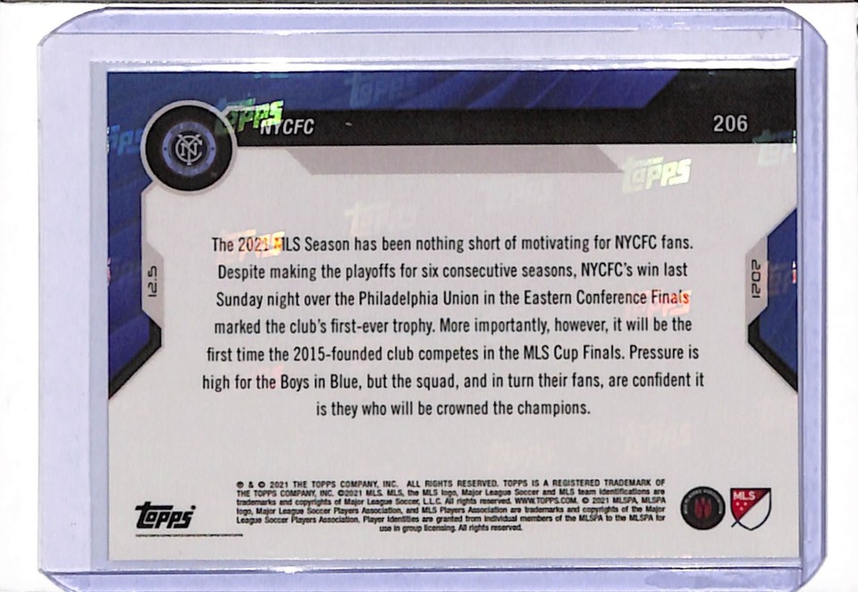 2021 TOPPS NOW MLS #206 NYCFC - PRINT RUN 187 - "BOYS IN BLUE" ADVANCE ...