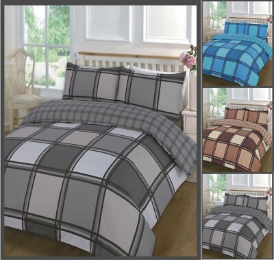 Luxuries LOGAN BLOCKS CHECK Duvet Quilt Cover + Pillow Case Bedding Set ...