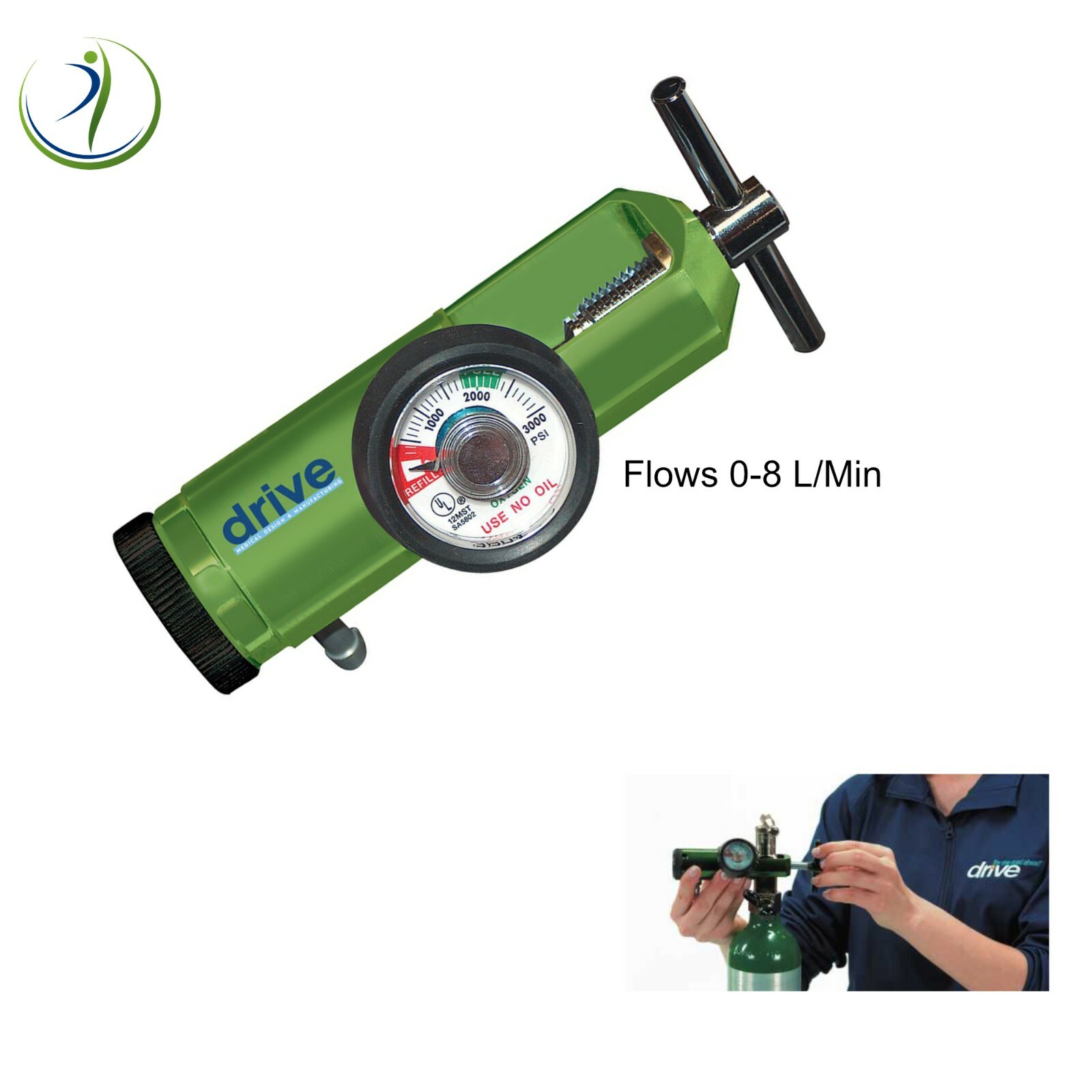 New Drive Medical Oxygen Tank Regulator Model 18301G 0-8 LPM. Barb ...