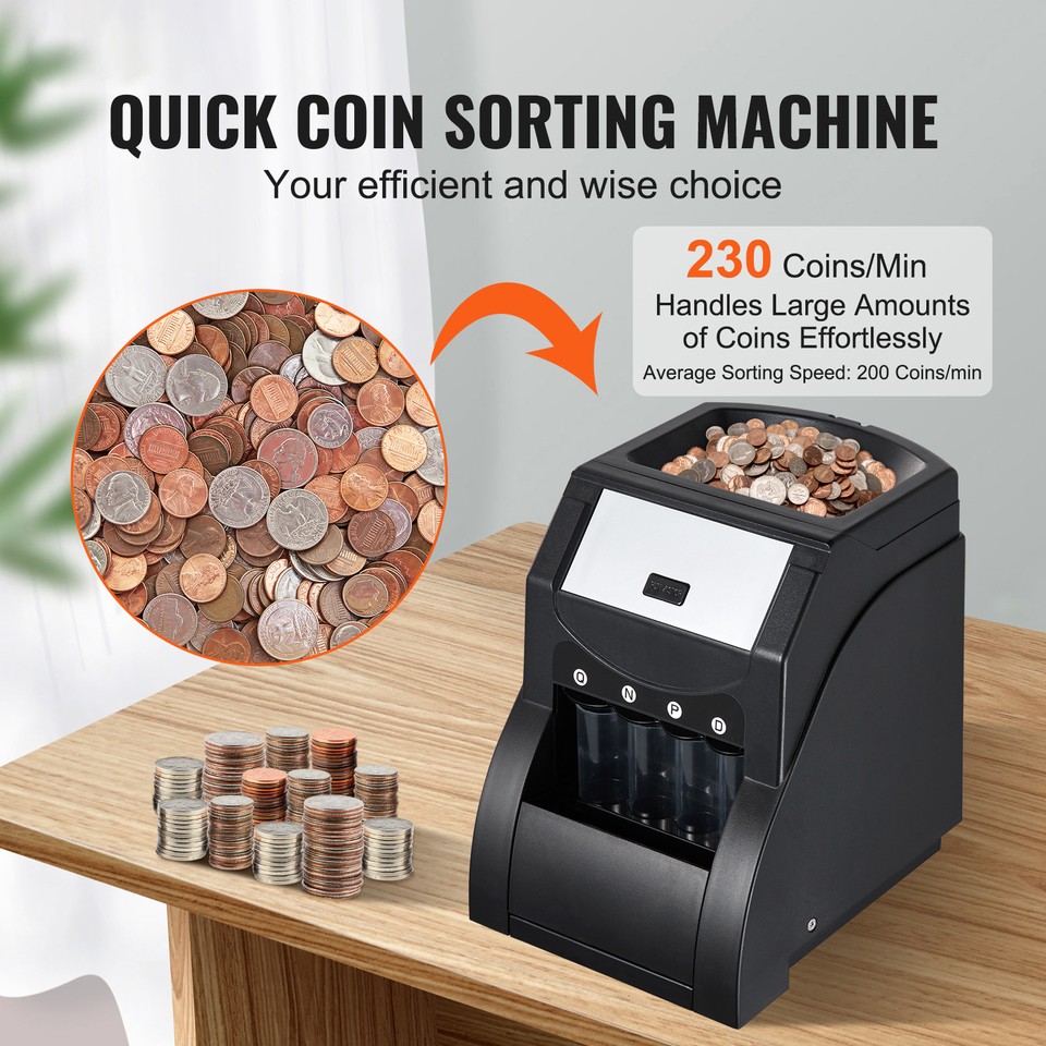 Uimoso USD Coin Sorter Coin Wrapper and Roller 230 Coins/min 4 Coin ...