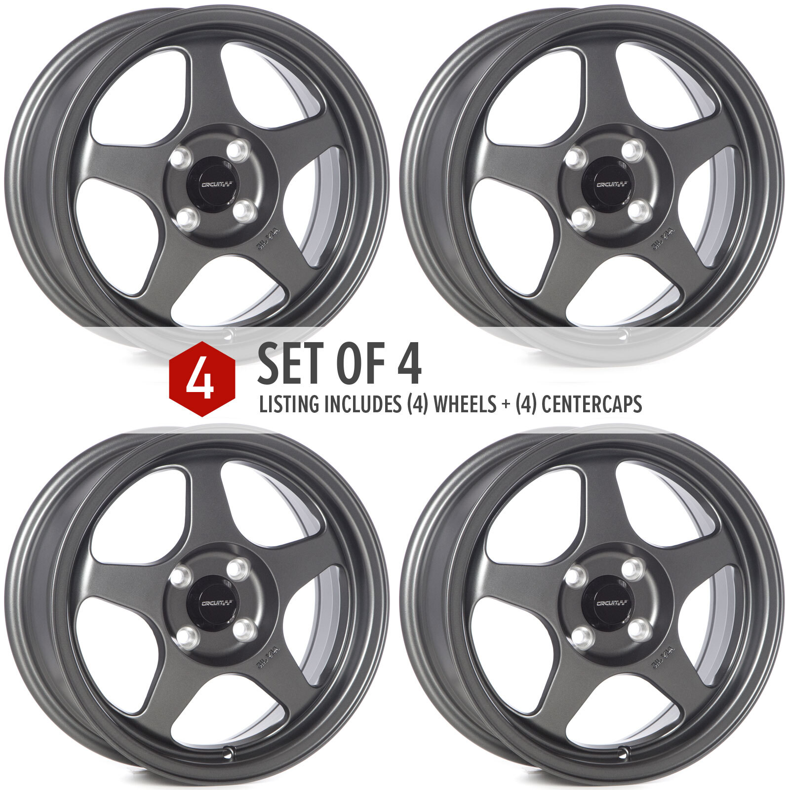 Circuit Performance CP22 15x6.5 4x100 +35 Flat Gun Metal Wheels Rims ...