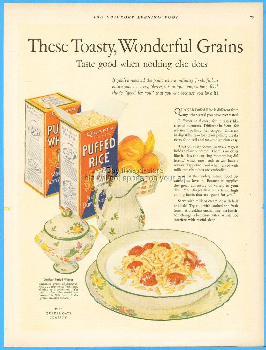 Quaker Puffed Rice Cereal Ingredients Ads Cereal