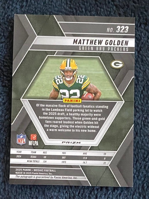 2025 MOSAIC Matthew Golden ( GREEN BAY PACKERS ) SILVER PRIZM AUTO ...