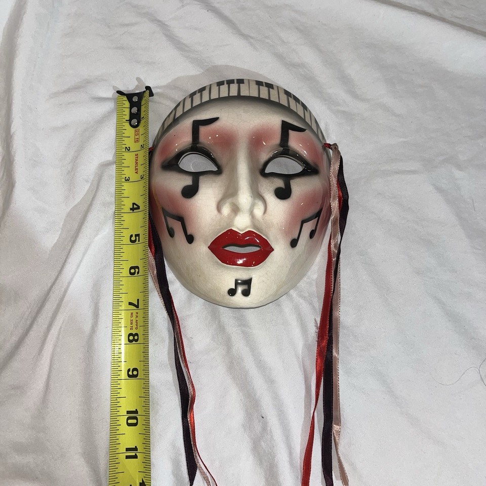 Vintage Wall Decor Face Mask Woman Piano With Music Notes And Ribbons ...