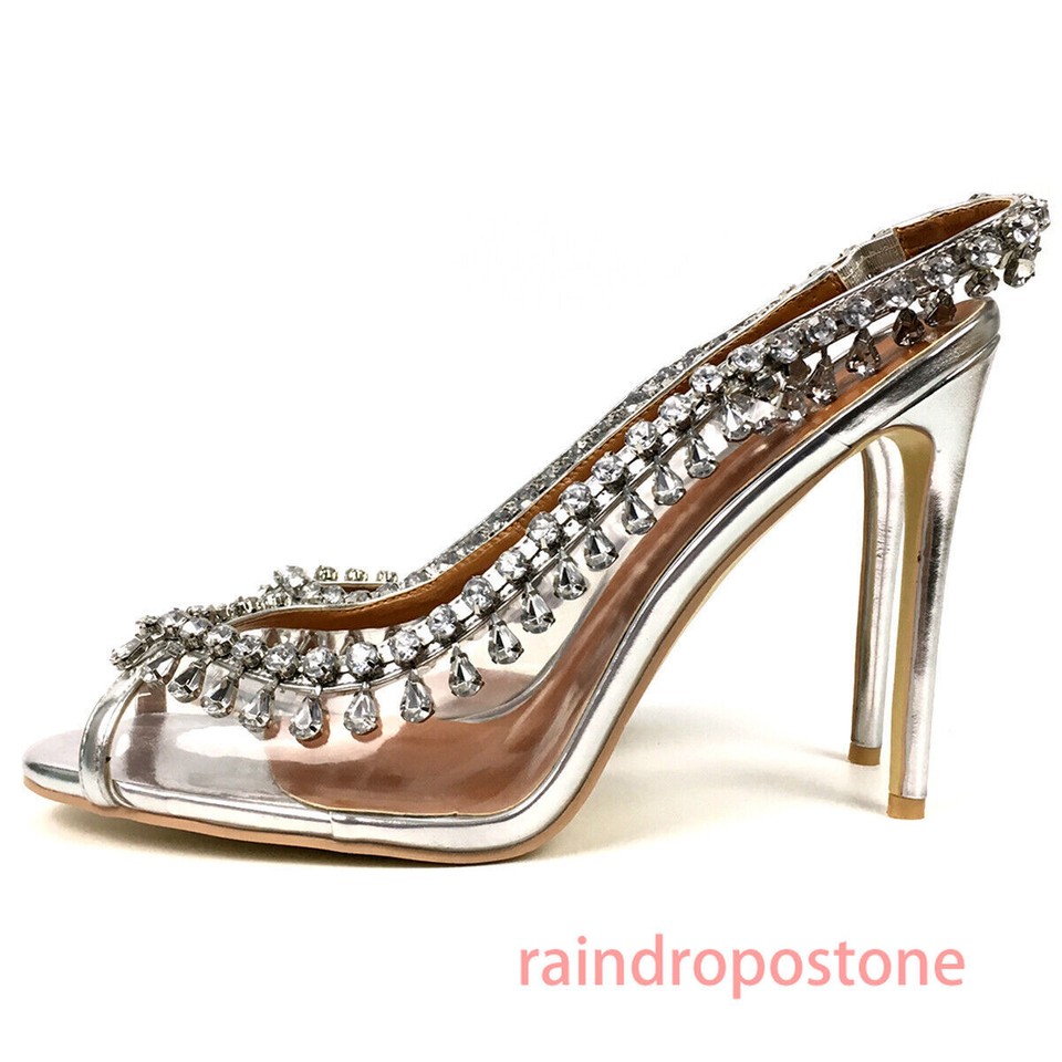 Women's Shoes PVC Peep Toe High Heels Sandals Slingbacks Crystal ...