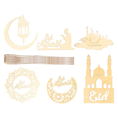 6 Pcs eid mubarak cutouts islamic table top decoration ramadan wooden ...