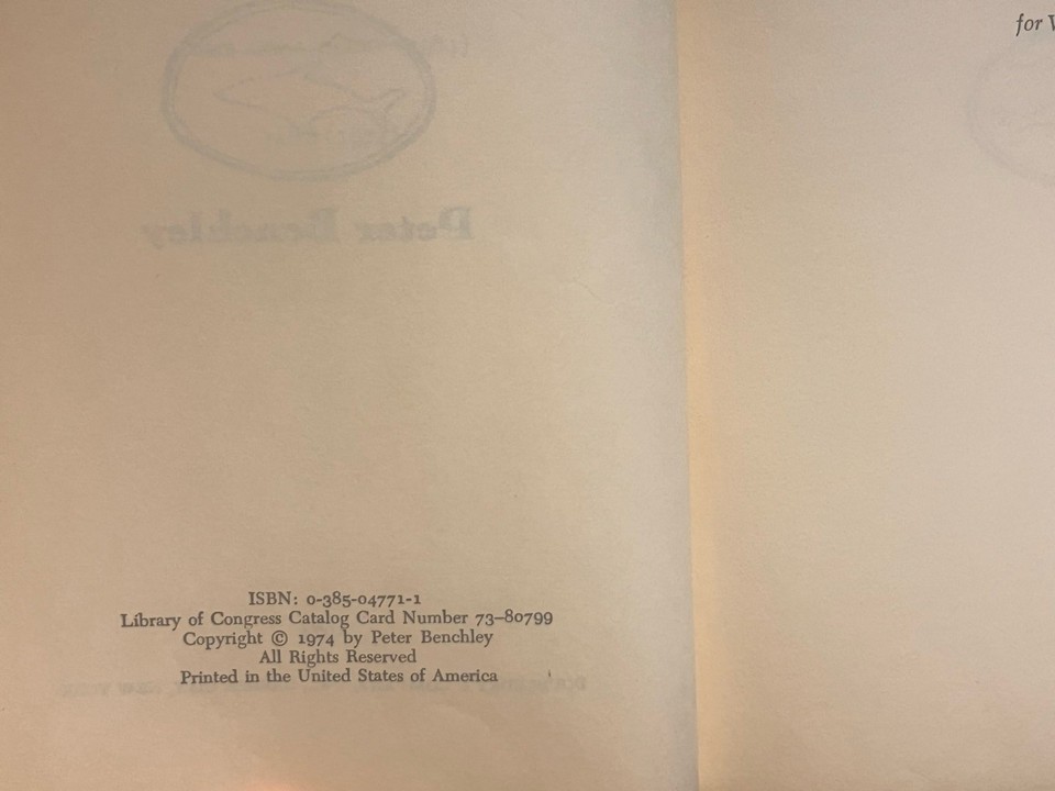 Jaws 1st Edition Gutter Code P39 Peter Benchley Hardcover 1974 GREAT ...