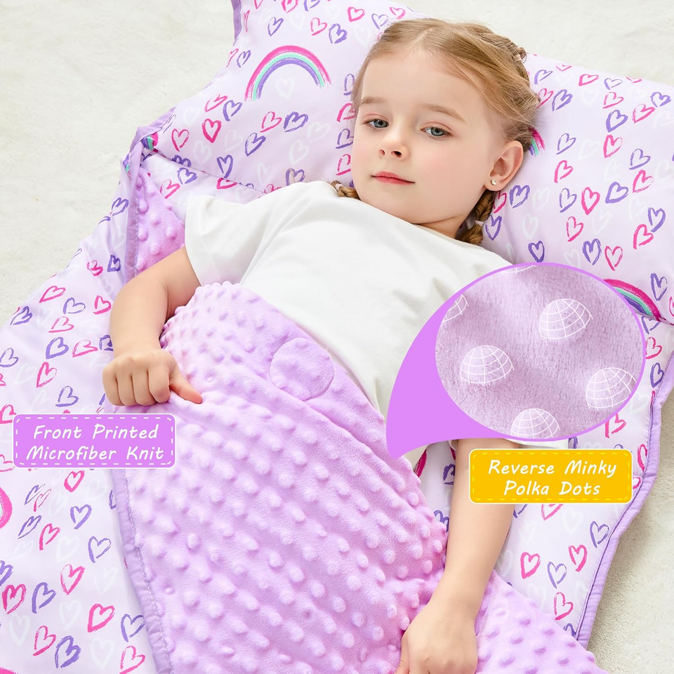 Toddler Nap Mat with Pillow and Blanket, Extra Large Rolled Napping ...