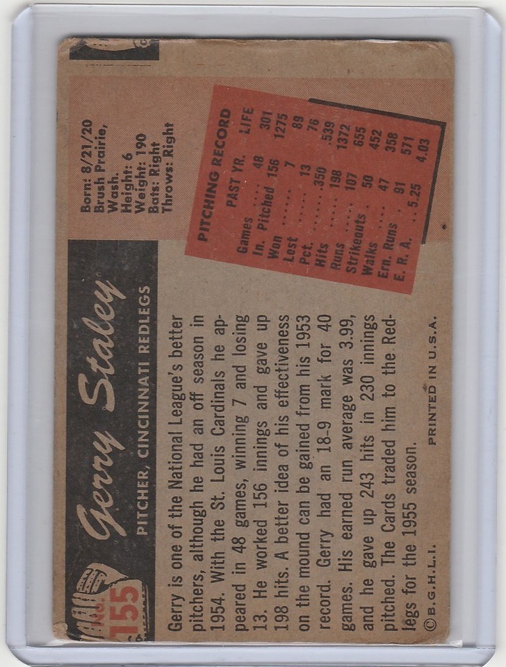 1955 Bowman #155 Gerry Staley Cincinnati Reds VG | eBay