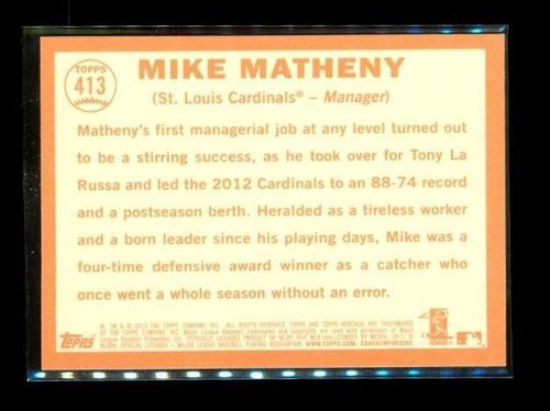 2013 TOPPS HERITAGE Baseball Card #413 MIKE MATHENY St Louis Cardinals ...