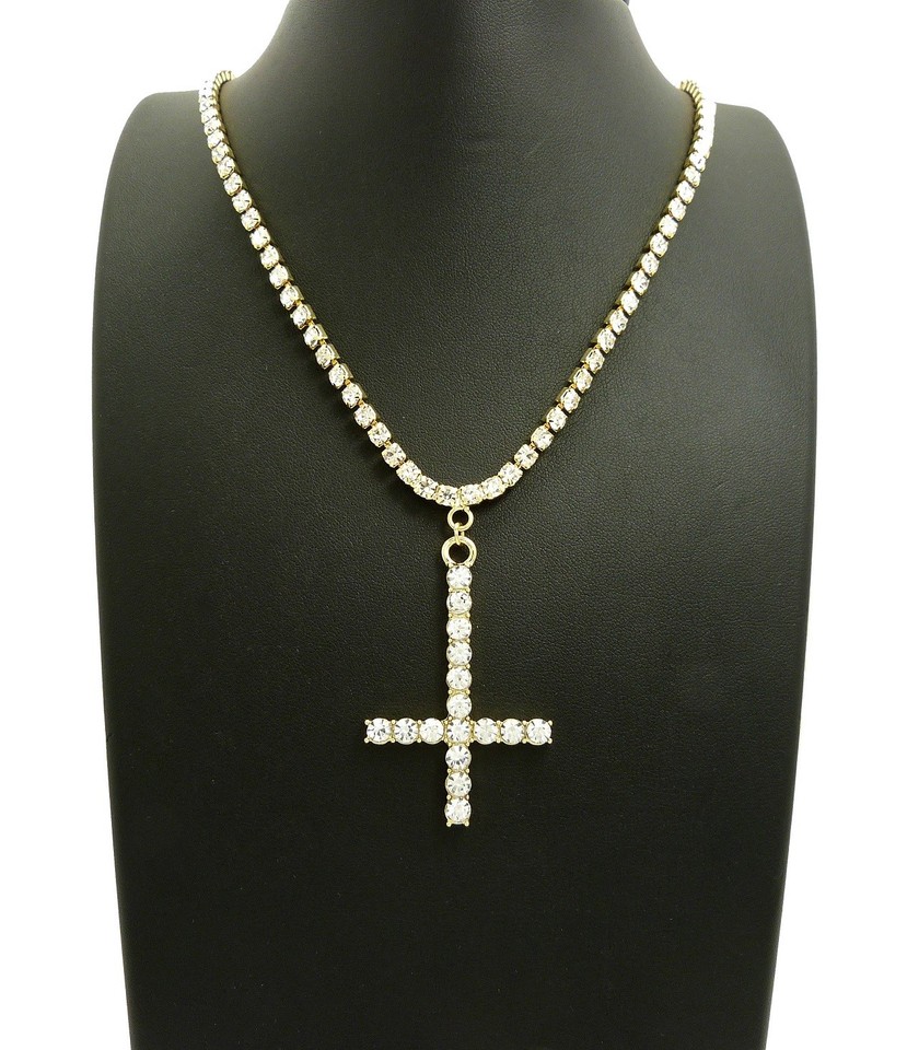 Iced Hip Hop Lil Uzi Vert's Cross Pendant & 18" 1 Row Tennis Chain ...