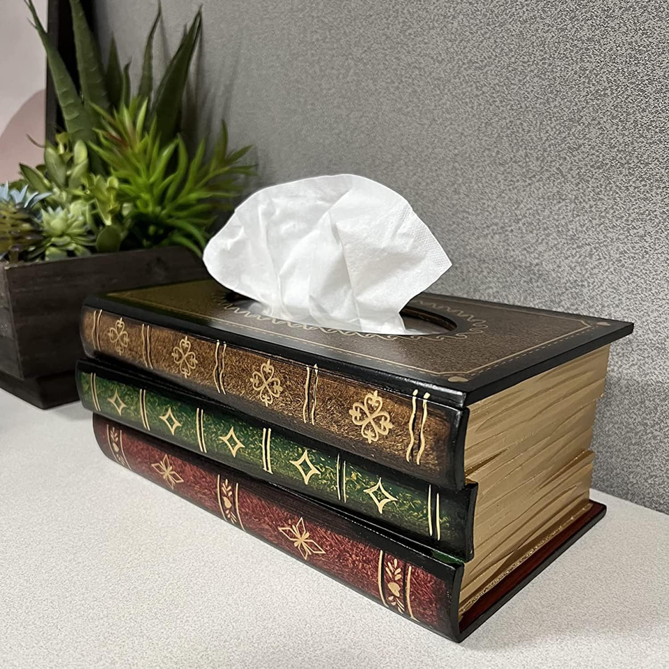 Crafted Classical Retro Wooden Antique Book Tissue Box Cover ...