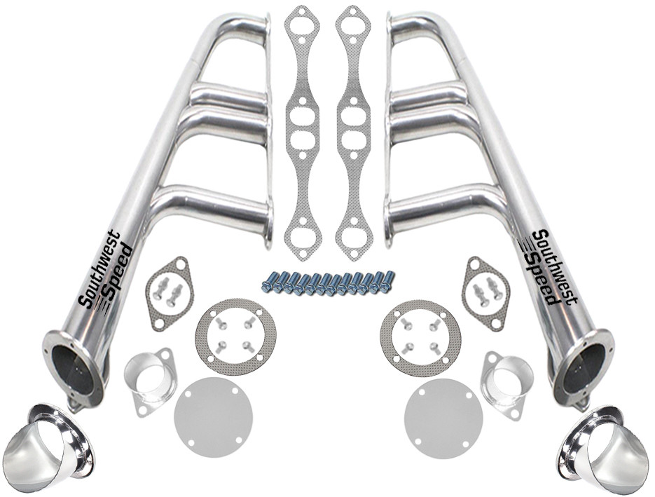 NEW LAKE STYLE CHROME PLATED HEADERS W/ CERAMIC TURNOUTS,SBC 265-400 V ...
