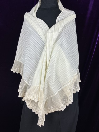 Antique Tambour Lace Trim Fichu Scarf Shawl Early Victorian Silk | eBay