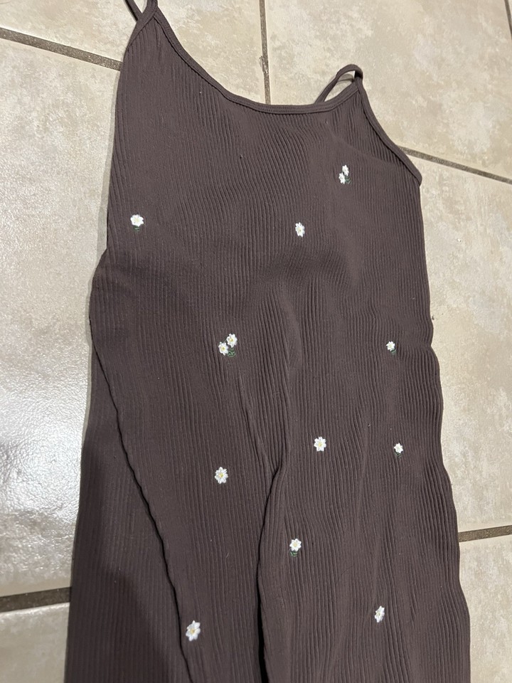 Zara women brown seamless embroidered jumpsuit M-L medium Large | eBay