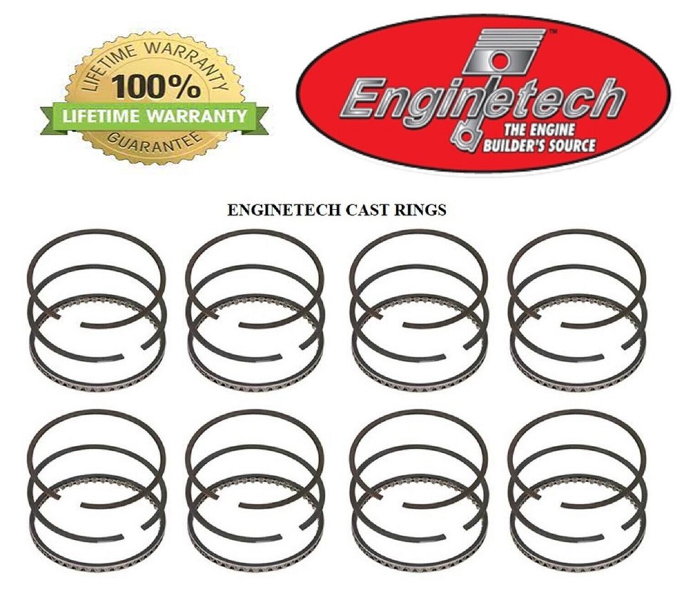 Chevy Chevrolet 307 Sbc Enginetech Flat Top Pistons And Piston Rings ...