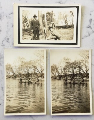 GROUP LOT ANTIQUE REAL PHOTO POSTCARD RPPC FISHING FISH CANOE TRIP BOAT ...
