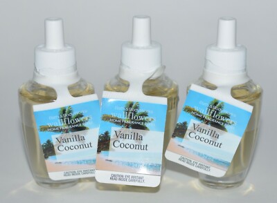 3 BATH BODY WORKS VANILLA COCONUT WALLFLOWER FRAGRANCE REFILL BULB PLUG ...