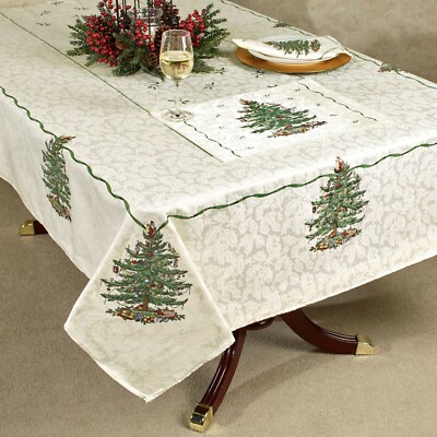 NEW SPODE CHRISTMAS TREE FABRIC 70 INCH ROUND TABLECLOTH XMAS AVANTI ...