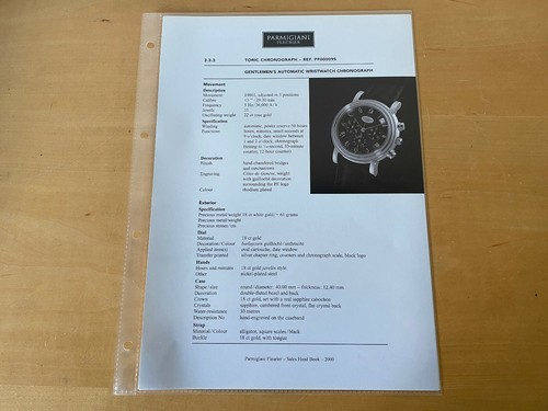 Used - Parmigiani Fleurier Technical Sheet - Toric Chronograph Watch ...
