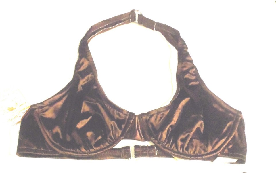Fresh Peaches Metallic Chocolate Brown Underwire Halter Bikini 36D-Cup ...