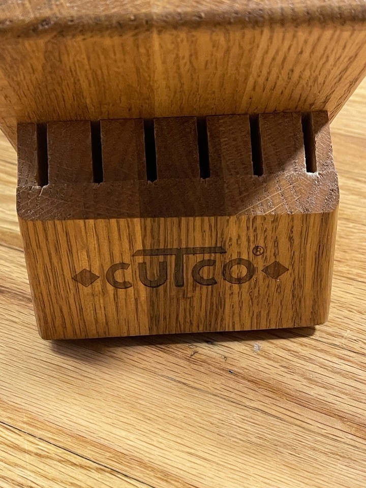 CUTCO 13 Slot Solid Oak Knife Block Holds 12 Knives + Sharpener Hole ...