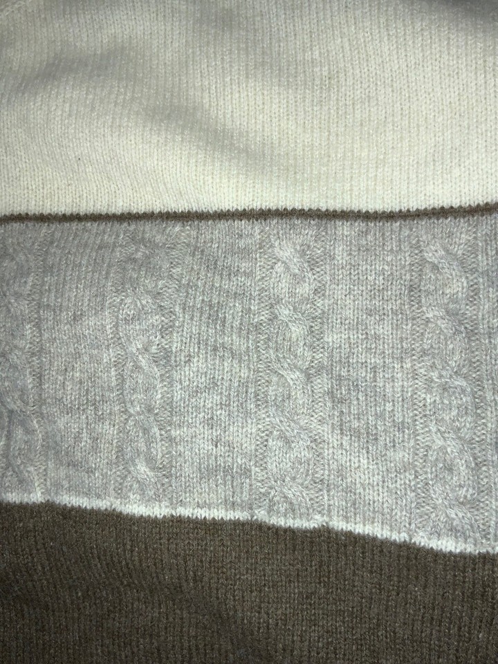 Thane Sweater Crew Popover Cable Knit Brown Gray Ivory 100% Wool men's ...