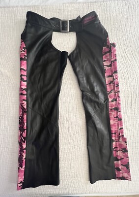 Harley Davidson Leather Chaps Black Pink Camouflage Woman’s Size L | eBay