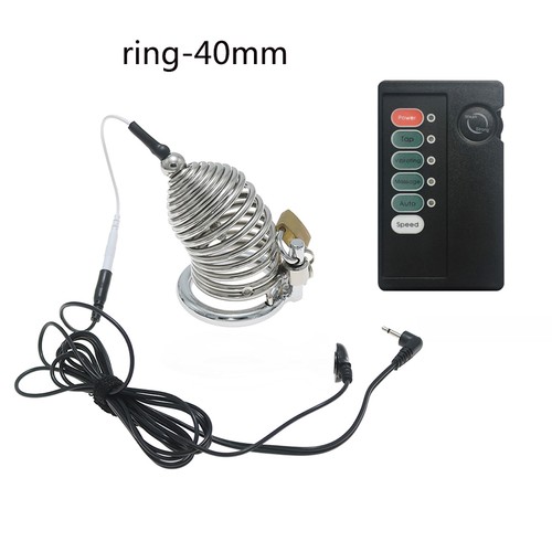 Male E-stim Shock Pulse Chastity Cage Device Ball Rings-Urethra Plug ...