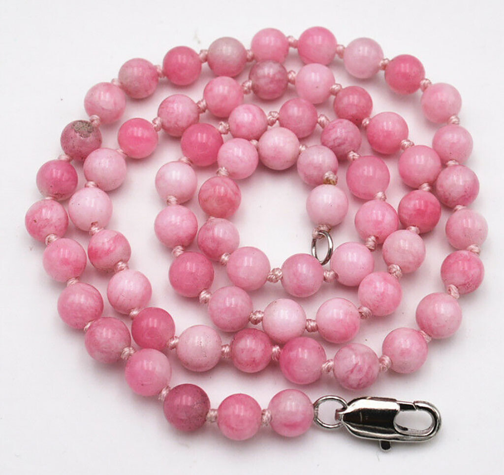 Charming 6mm Natural Pink Snowflake Jade Gemstone Round Beads Necklace ...