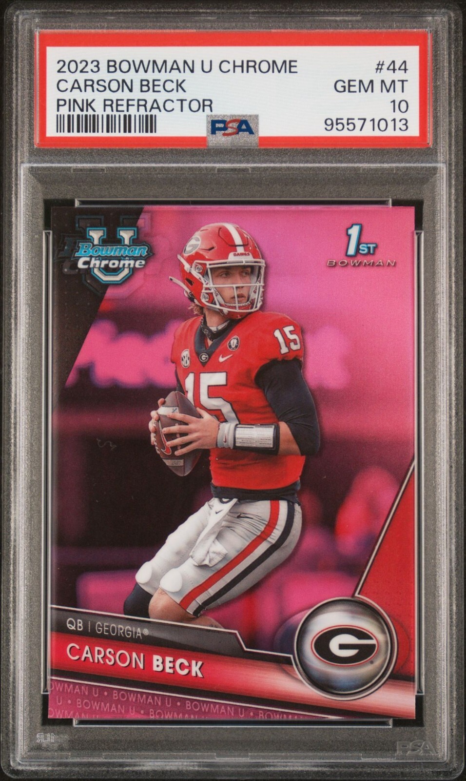 Carson Beck 2023 Bowman University Chrome Pink Refractor #44 RC PSA 10 ...