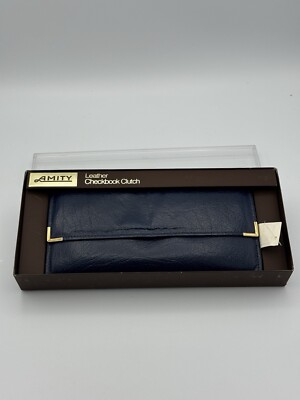 Vintage NOS Amity Navy Blue Leather Checkbook Clutch | eBay