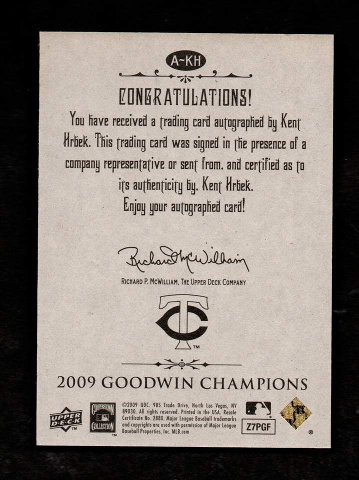 2009 Goodwin Champions KENT HRBEK Minnesota Twins World Series Champs ...